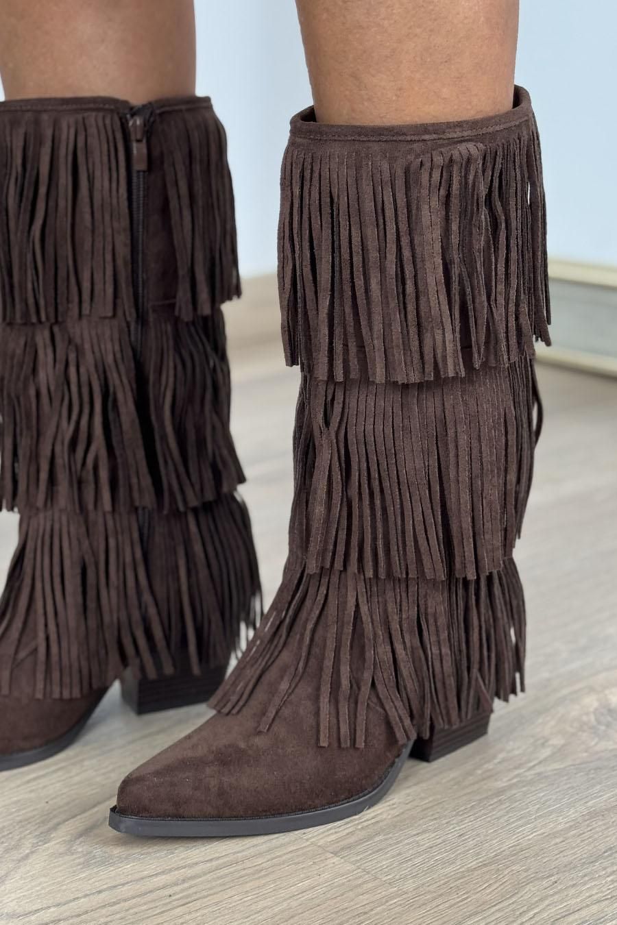 Bota cowboy flecos marrón — Brighty&co